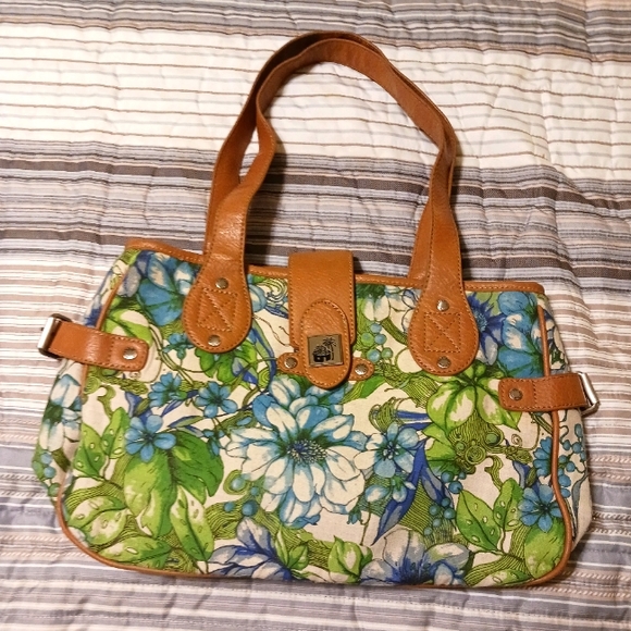 Caribbean Joe | Bags | Caribbean Joe Blue Green Tan Floral Design ...